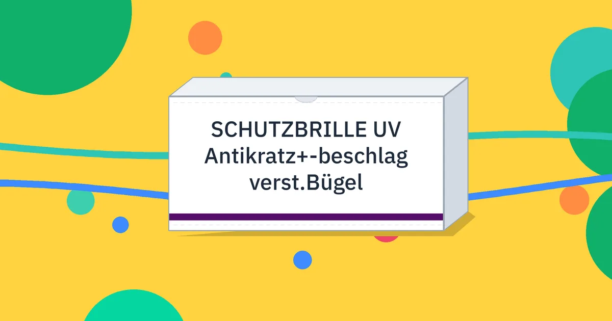 Symbolbild: Packung mit der Aufschrift SCHUTZBRILLE UV Antikratz+-beschlag verst.Bügel (PZN 09685100) – Verfügbarkeit und Bezug in Apotheken in Frankfurt am Main