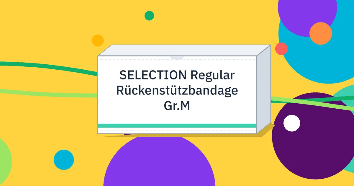 Symbolbild: Packung mit der Aufschrift SELECTION Regular Rückenstützbandage Gr.M (PZN 19133519) – Verfügbarkeit und Bezug in Apotheken in Frankfurt am Main