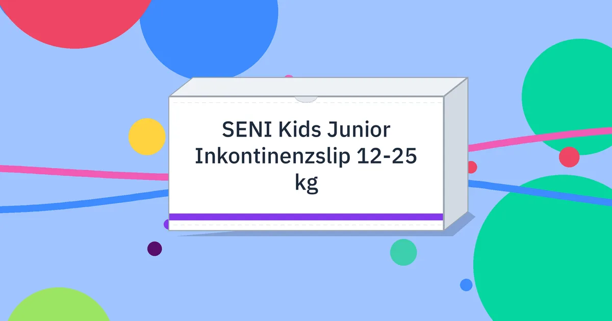Symbolbild: Packung mit der Aufschrift SENI Kids Junior Inkontinenzslip 12-25 kg (PZN 03134936) – Verfügbarkeit und Bezug in Apotheken in Frankfurt am Main