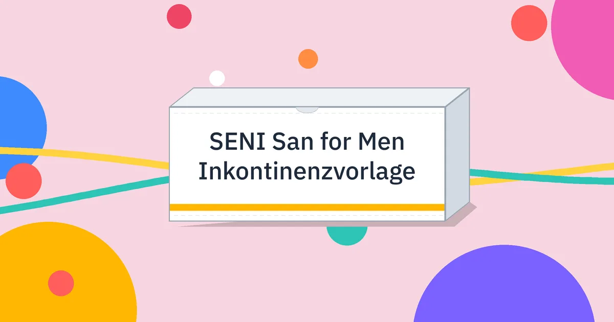 Symbolbild: Packung mit der Aufschrift SENI San for Men Inkontinenzvorlage (PZN 18329396) – Verfügbarkeit und Bezug in Apotheken in Frankfurt am Main