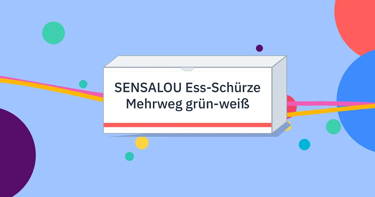 Symbolbild: Packung mit der Aufschrift SENSALOU Ess-Schürze Mehrweg grün-weiß (PZN 17211942) – Verfügbarkeit und Bezug in Apotheken in Frankfurt am Main