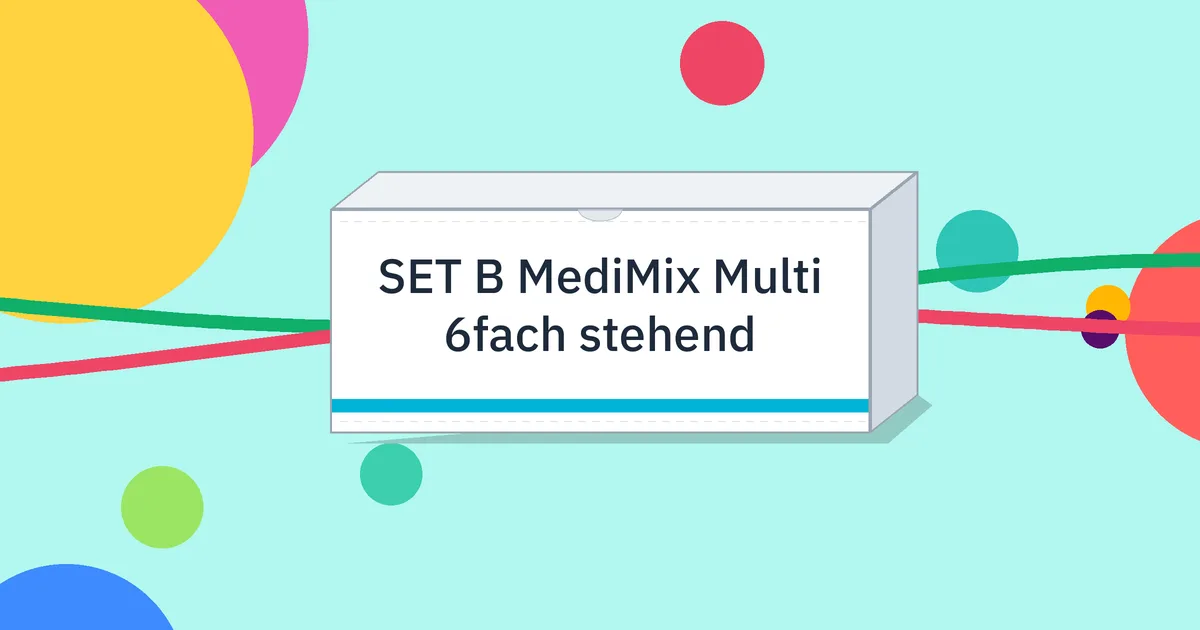 Symbolbild: Packung mit der Aufschrift SET B MediMix Multi 6fach stehend (PZN 18706953) – Verfügbarkeit und Bezug in Apotheken in Frankfurt am Main