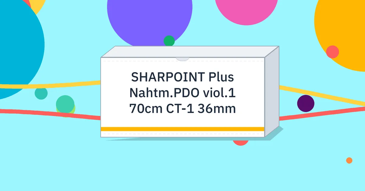 Symbolbild: Packung mit der Aufschrift SHARPOINT Plus Nahtm.PDO viol.1 70cm CT-1 36mm (PZN 17994401) – Verfügbarkeit und Bezug in Apotheken in Frankfurt am Main