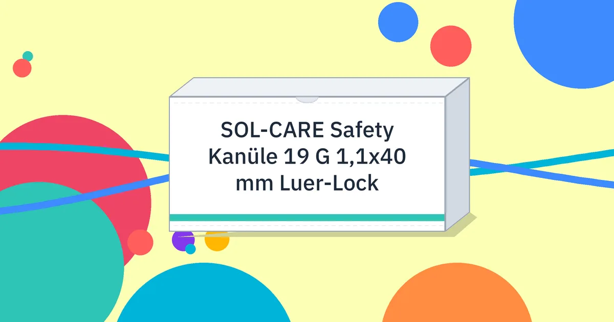 Symbolbild: Packung mit der Aufschrift SOL-CARE Safety Kanüle 19 G 1,1x40 mm Luer-Lock (PZN 19925060) – Verfügbarkeit und Bezug in Apotheken in Frankfurt am Main