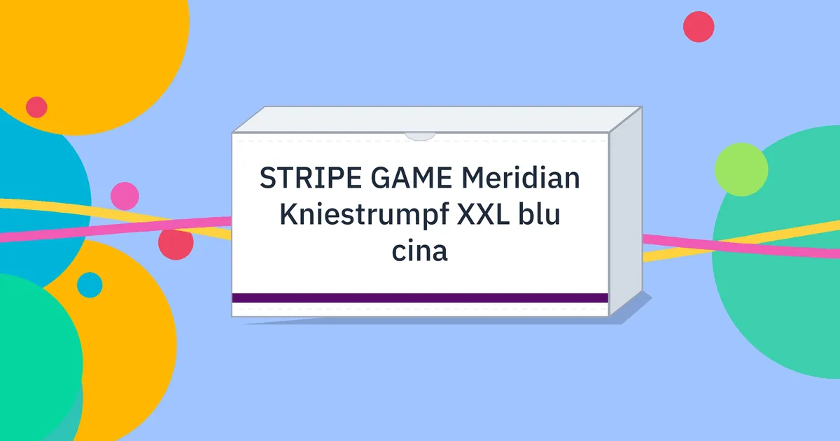 Symbolbild: Packung mit der Aufschrift STRIPE GAME Meridian Kniestrumpf XXL blu cina (PZN 20209788) – Verfügbarkeit und Bezug in Apotheken in Frankfurt am Main