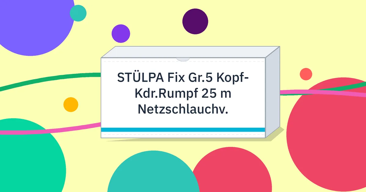 Symbolbild: Packung mit der Aufschrift STÜLPA Fix Gr.5 Kopf-Kdr.Rumpf 25 m Netzschlauchv. (PZN 04720932) – Verfügbarkeit und Bezug in Apotheken in Frankfurt am Main