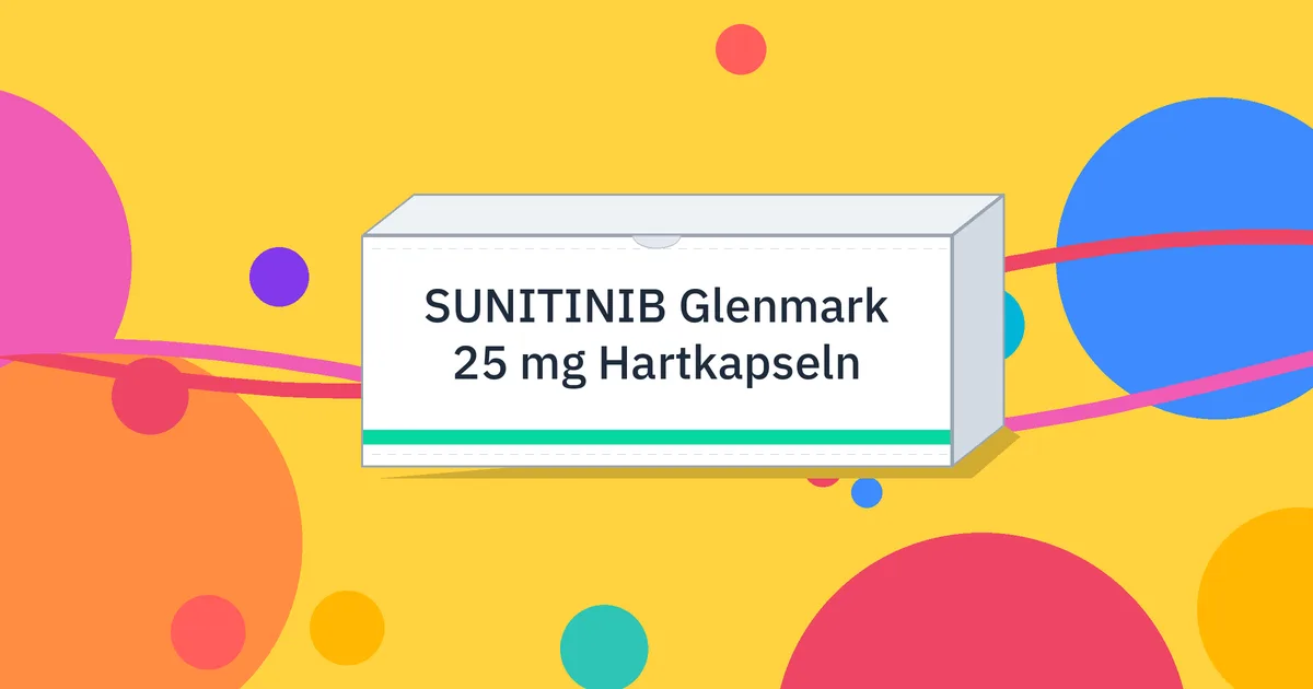 Symbolbild: Packung mit der Aufschrift SUNITINIB Glenmark 25 mg Hartkapseln (PZN 17290864) – Verfügbarkeit und Bezug in Apotheken in Frankfurt am Main