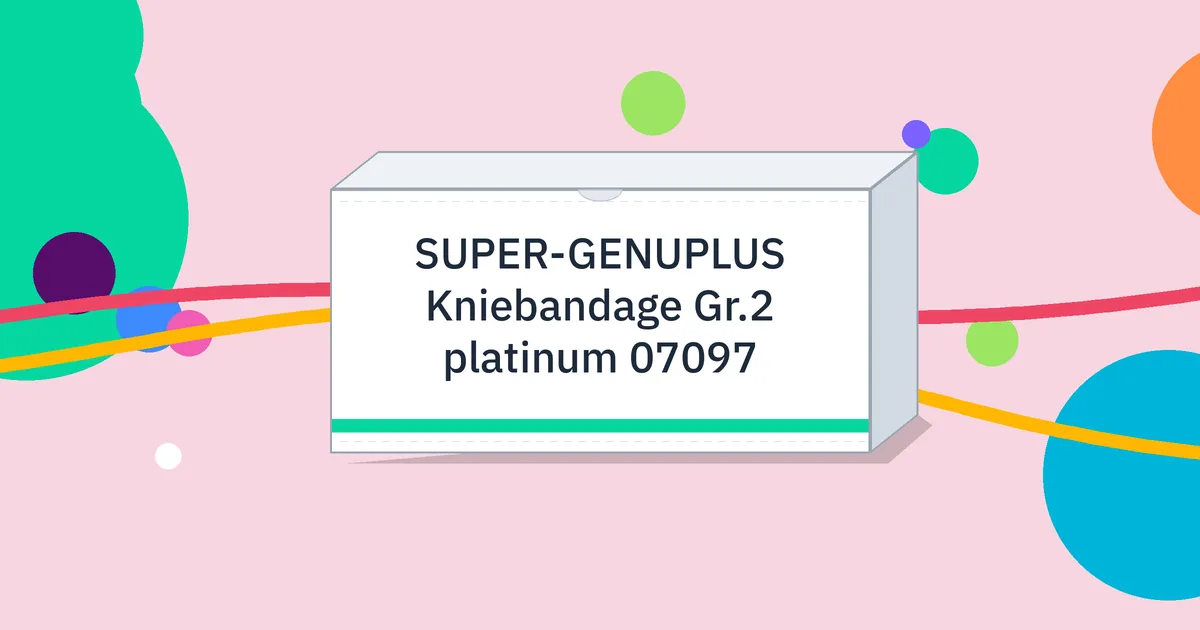 Symbolbild: Packung mit der Aufschrift SUPER-GENUPLUS Kniebandage Gr.2 platinum 07097 (PZN 10200639) – Verfügbarkeit und Bezug in Apotheken in Frankfurt am Main
