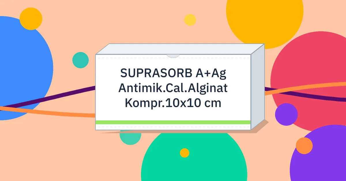 Symbolbild: Packung mit der Aufschrift SUPRASORB A+Ag Antimik.Cal.Alginat Kompr.10x10 cm (PZN 13883018) – Verfügbarkeit und Bezug in Apotheken in Frankfurt am Main
