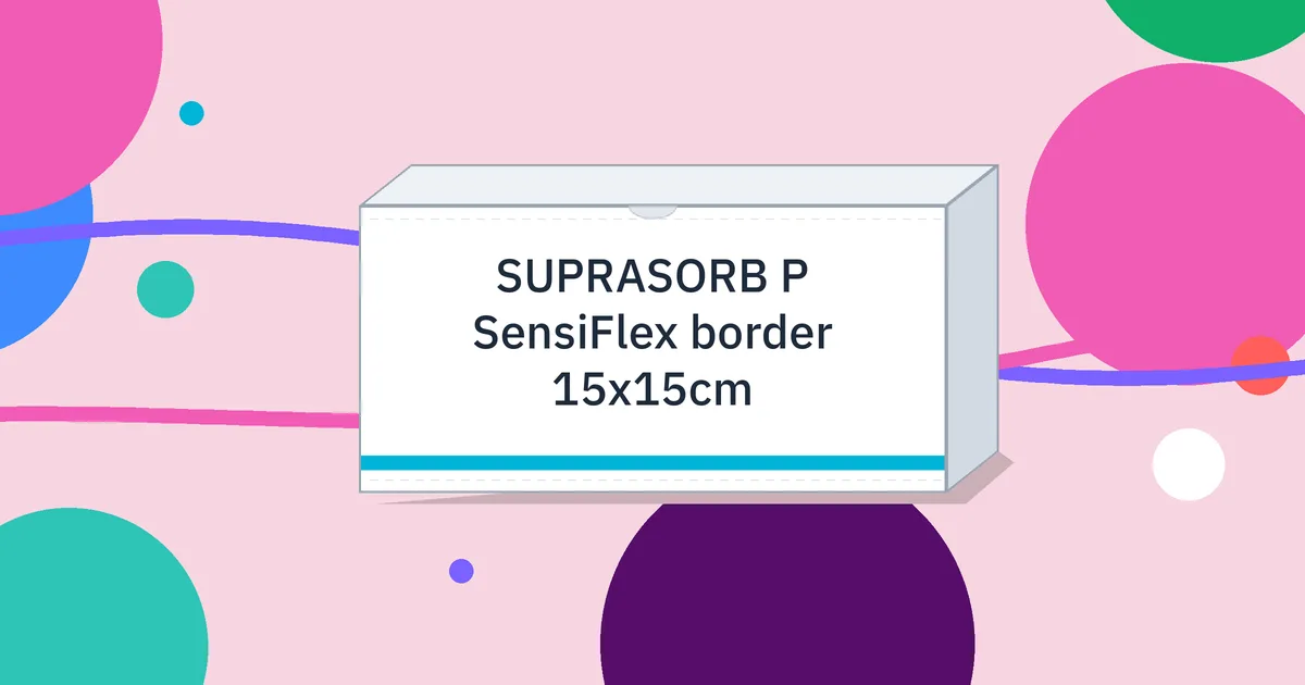 Symbolbild: Packung mit der Aufschrift SUPRASORB P SensiFlex border 15x15cm (PZN 19445302) – Verfügbarkeit und Bezug in Apotheken in Frankfurt am Main