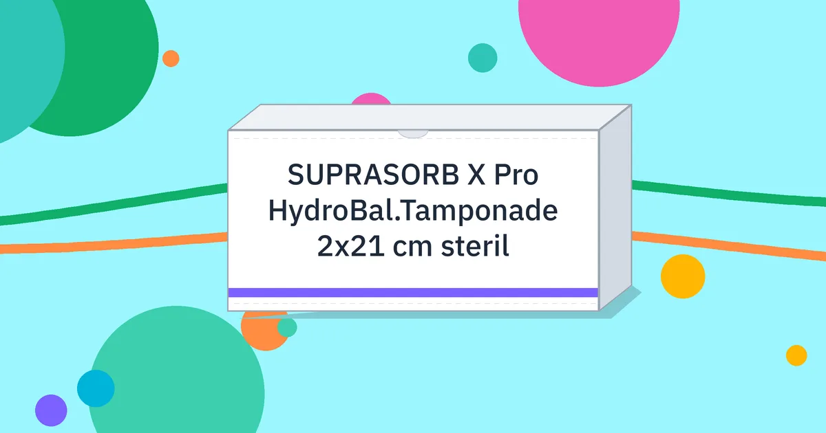 Symbolbild: Packung mit der Aufschrift SUPRASORB X Pro HydroBal.Tamponade 2x21 cm steril (PZN 20846377) – Verfügbarkeit und Bezug in Apotheken in Frankfurt am Main