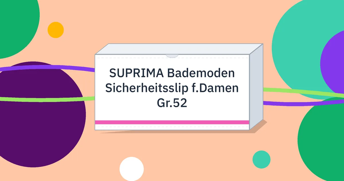 Symbolbild: Packung mit der Aufschrift SUPRIMA Bademoden Sicherheitsslip f.Damen Gr.52 (PZN 09222328) – Verfügbarkeit und Bezug in Apotheken in Frankfurt am Main