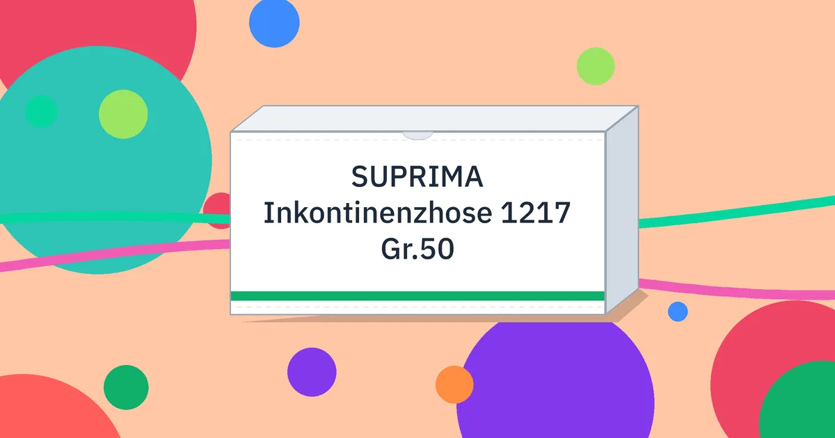 Symbolbild: Packung mit der Aufschrift SUPRIMA Inkontinenzhose 1217 Gr.50 (PZN 03719944) – Verfügbarkeit und Bezug in Apotheken in Frankfurt am Main