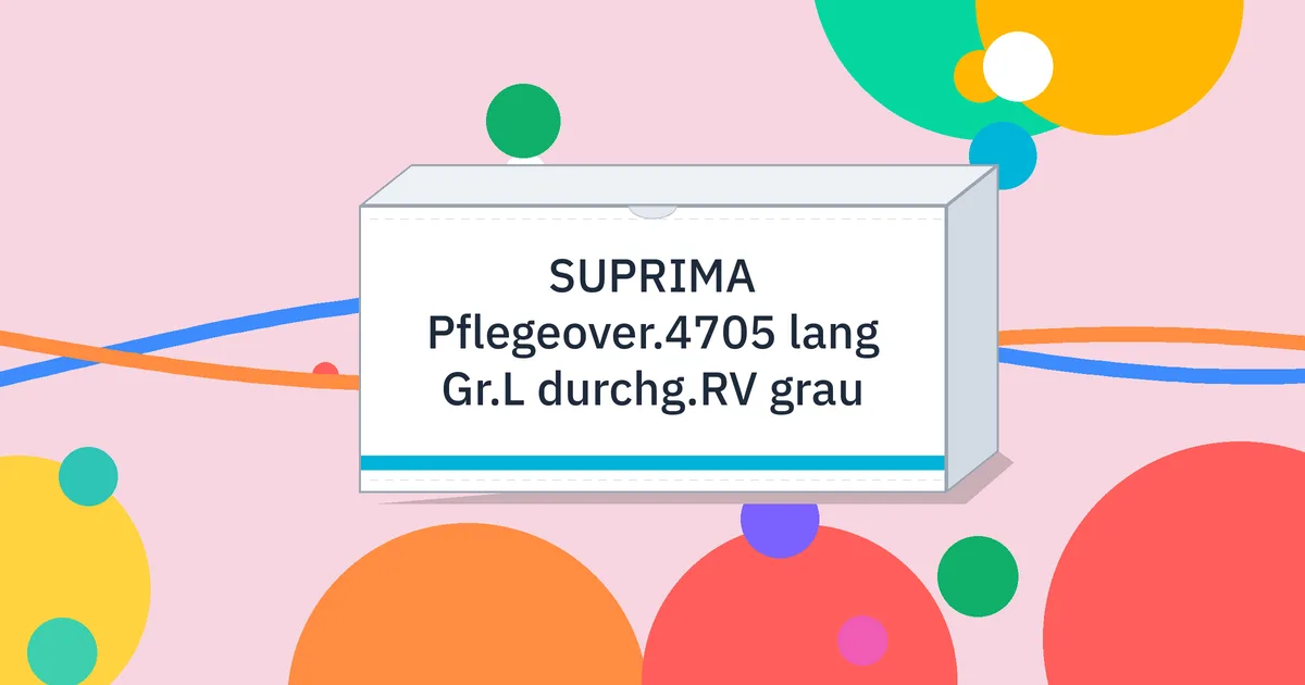 Symbolbild: Packung mit der Aufschrift SUPRIMA Pflegeover.4705 lang Gr.L durchg.RV grau (PZN 13971917) – Verfügbarkeit und Bezug in Apotheken in Frankfurt am Main