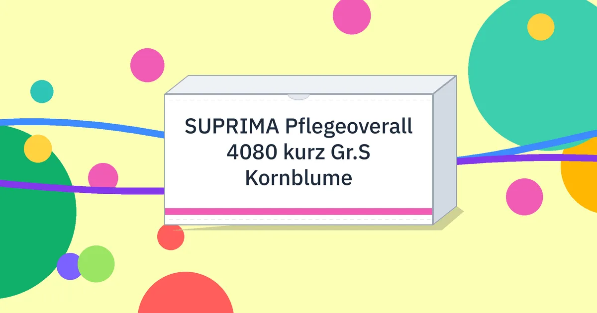 Symbolbild: Packung mit der Aufschrift SUPRIMA Pflegeoverall 4080 kurz Gr.S Kornblume (PZN 11659699) – Verfügbarkeit und Bezug in Apotheken in Frankfurt am Main