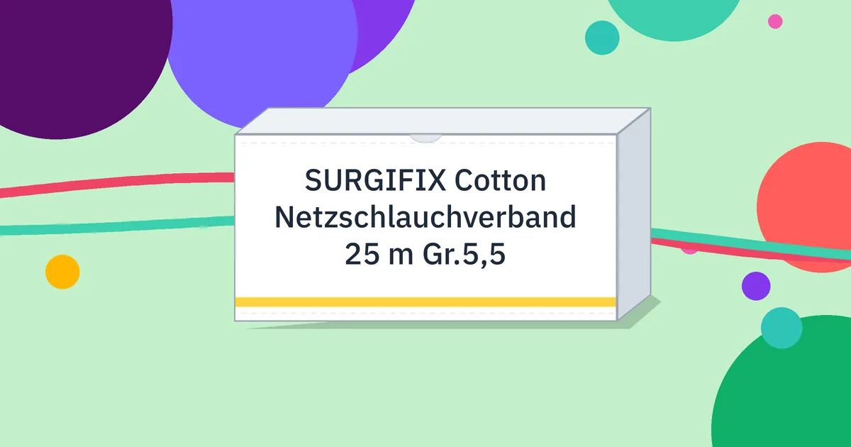 Symbolbild: Packung mit der Aufschrift SURGIFIX Cotton Netzschlauchverband 25 m Gr.5,5 (PZN 18386388) – Verfügbarkeit und Bezug in Apotheken in Frankfurt am Main