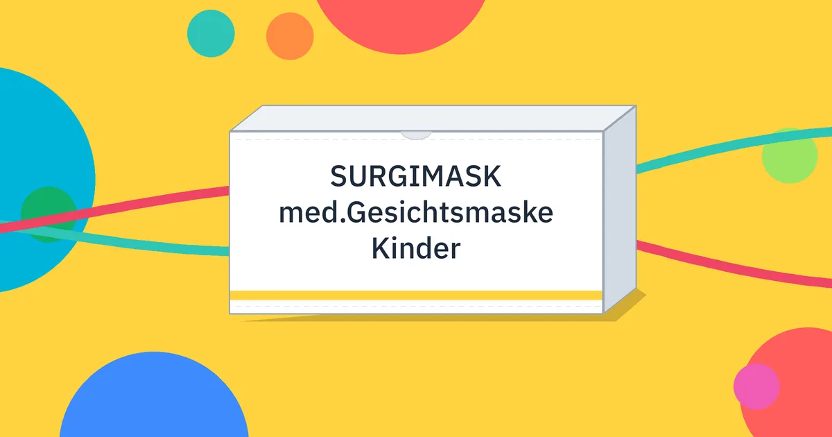 Symbolbild: Packung mit der Aufschrift SURGIMASK med.Gesichtsmaske Kinder (PZN 20316604) – Verfügbarkeit und Bezug in Apotheken in Frankfurt am Main