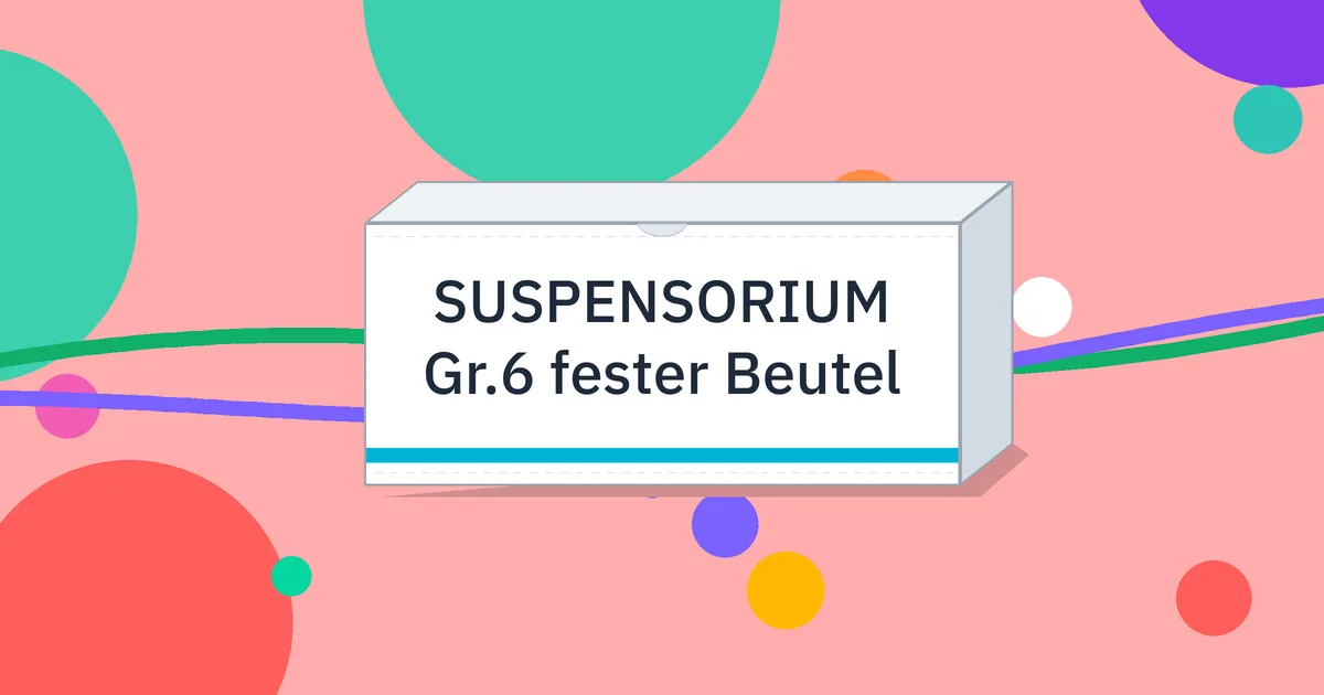 Symbolbild: Packung mit der Aufschrift SUSPENSORIUM Gr.6 fester Beutel (PZN 01739173) – Verfügbarkeit und Bezug in Apotheken in Frankfurt am Main