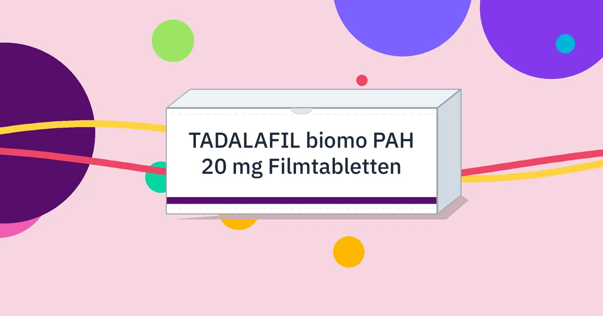 Symbolbild: Packung mit der Aufschrift TADALAFIL biomo PAH 20 mg Filmtabletten (PZN 20097036) – Verfügbarkeit und Bezug in Apotheken in Frankfurt am Main