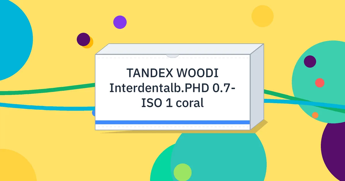 Symbolbild: Packung mit der Aufschrift TANDEX WOODI Interdentalb.PHD 0.7-ISO 1 coral (PZN 17165395) – Verfügbarkeit und Bezug in Apotheken in Frankfurt am Main