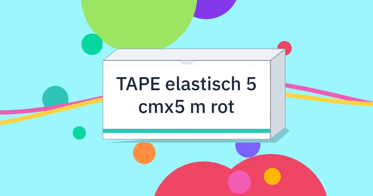Symbolbild: Packung mit der Aufschrift TAPE elastisch 5 cmx5 m rot (PZN 09303676) – Verfügbarkeit und Bezug in Apotheken in Frankfurt am Main