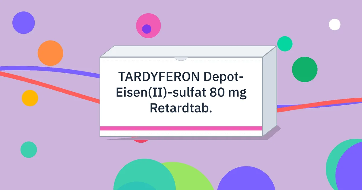 Symbolbild: Packung mit der Aufschrift TARDYFERON Depot-Eisen(II)-sulfat 80 mg Retardtab. (PZN 19454206) – Verfügbarkeit und Bezug in Apotheken in Frankfurt am Main