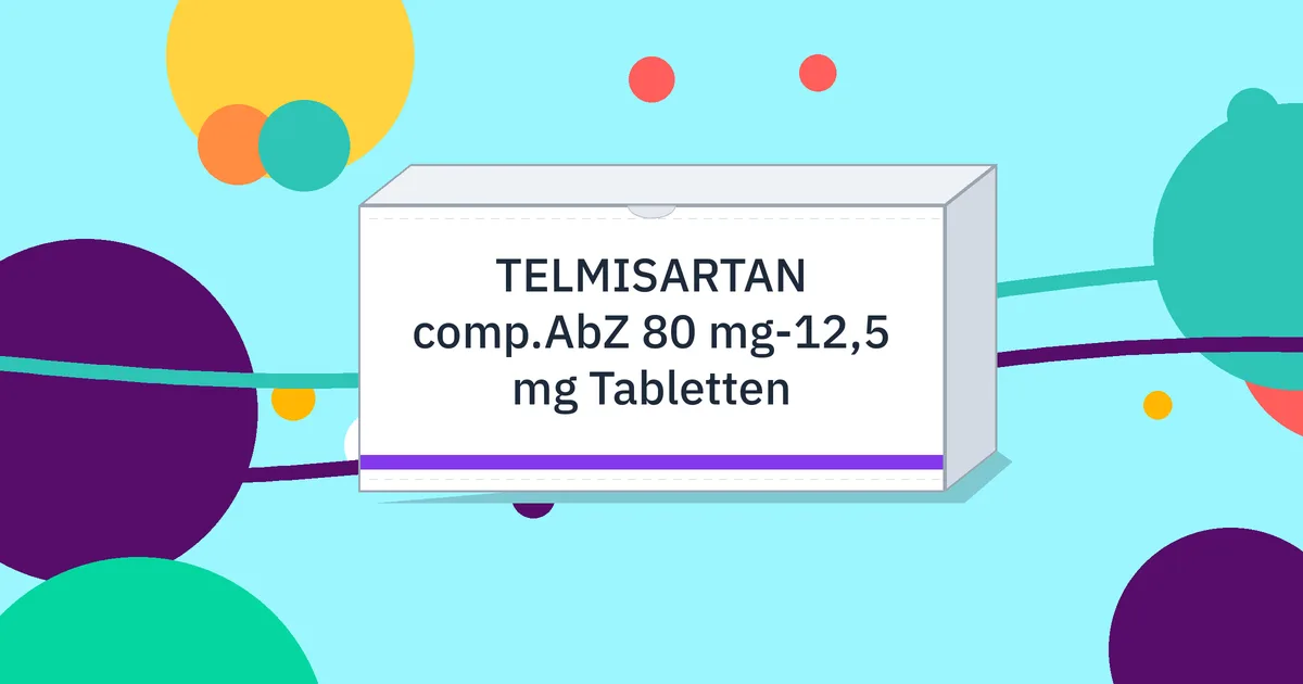 Symbolbild: Packung mit der Aufschrift TELMISARTAN comp.AbZ 80 mg-12,5 mg Tabletten (PZN 10250672) – Verfügbarkeit und Bezug in Apotheken in Frankfurt am Main