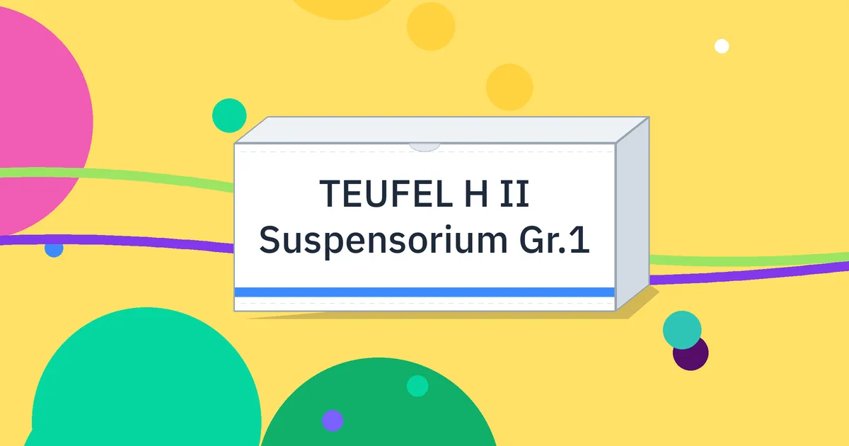 Symbolbild: Packung mit der Aufschrift TEUFEL H II Suspensorium Gr.1 (PZN 02299138) – Verfügbarkeit und Bezug in Apotheken in Frankfurt am Main