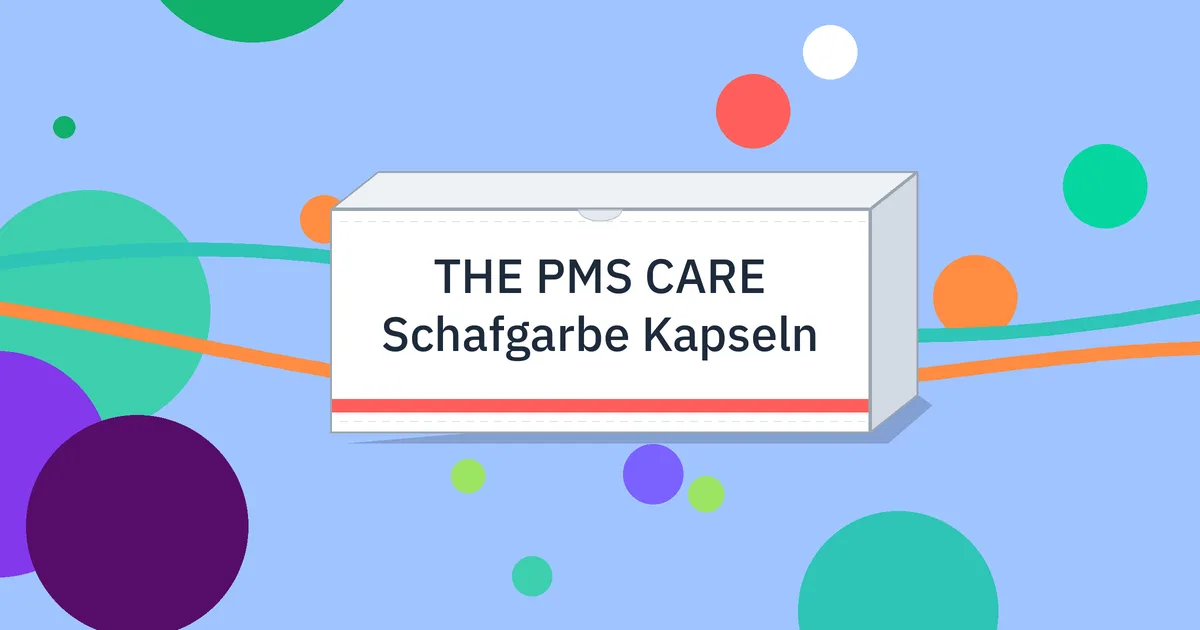 Symbolbild: Packung mit der Aufschrift THE PMS CARE Schafgarbe Kapseln (PZN 19877237) – Verfügbarkeit und Bezug in Apotheken in Frankfurt am Main