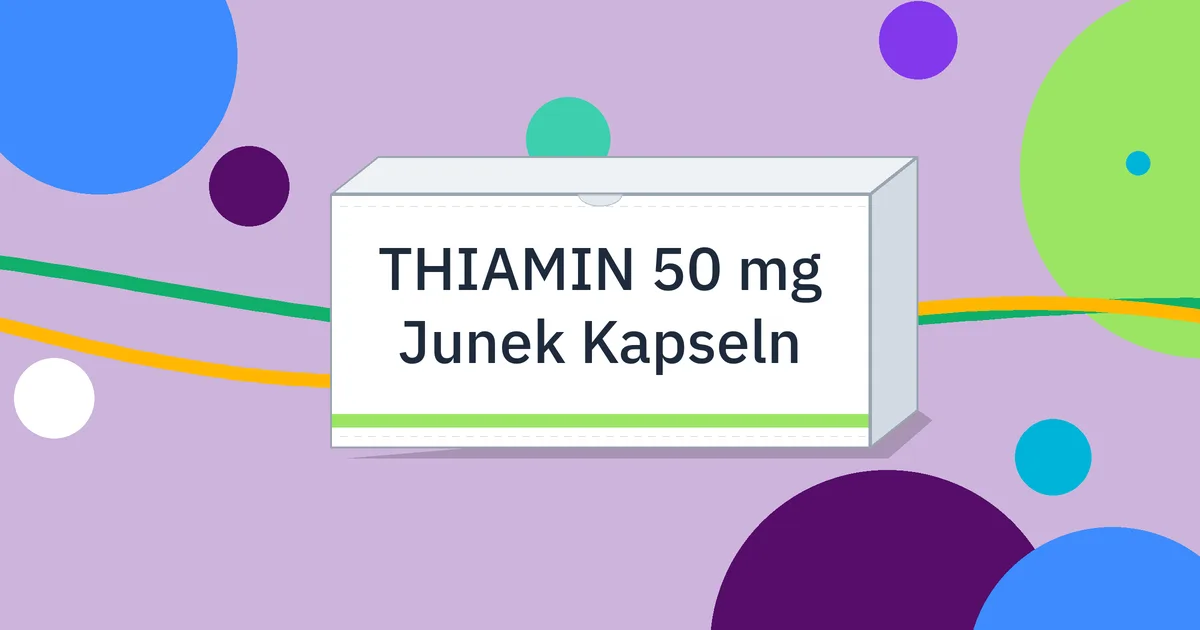 Symbolbild: Packung mit der Aufschrift THIAMIN 50 mg Junek Kapseln (PZN 20281627) – Verfügbarkeit und Bezug in Apotheken in Frankfurt am Main