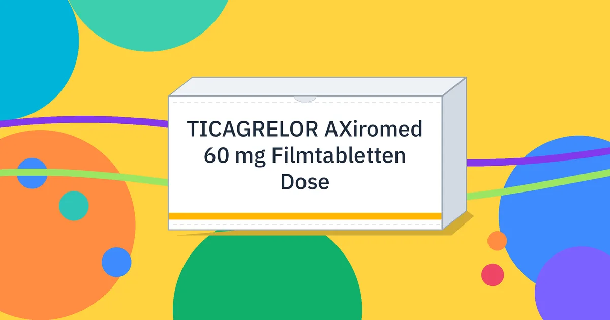 Symbolbild: Packung mit der Aufschrift TICAGRELOR AXiromed 60 mg Filmtabletten Dose (PZN 19799098) – Verfügbarkeit und Bezug in Apotheken in Frankfurt am Main