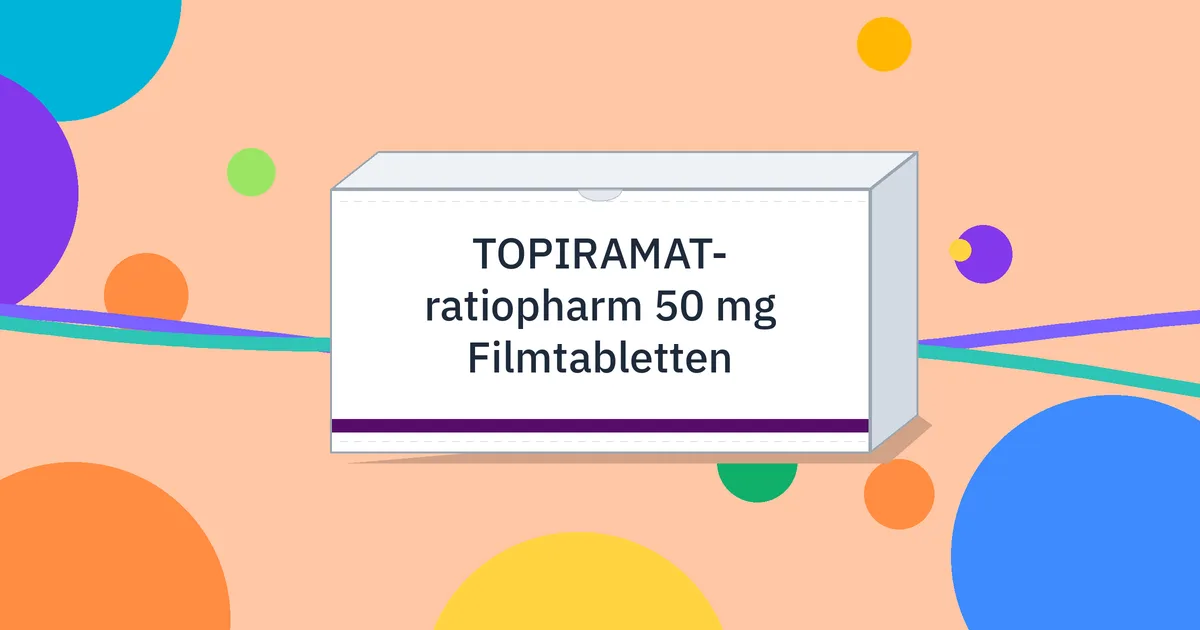 Symbolbild: Packung mit der Aufschrift TOPIRAMAT-ratiopharm 50 mg Filmtabletten (PZN 09001490) – Verfügbarkeit und Bezug in Apotheken in Frankfurt am Main