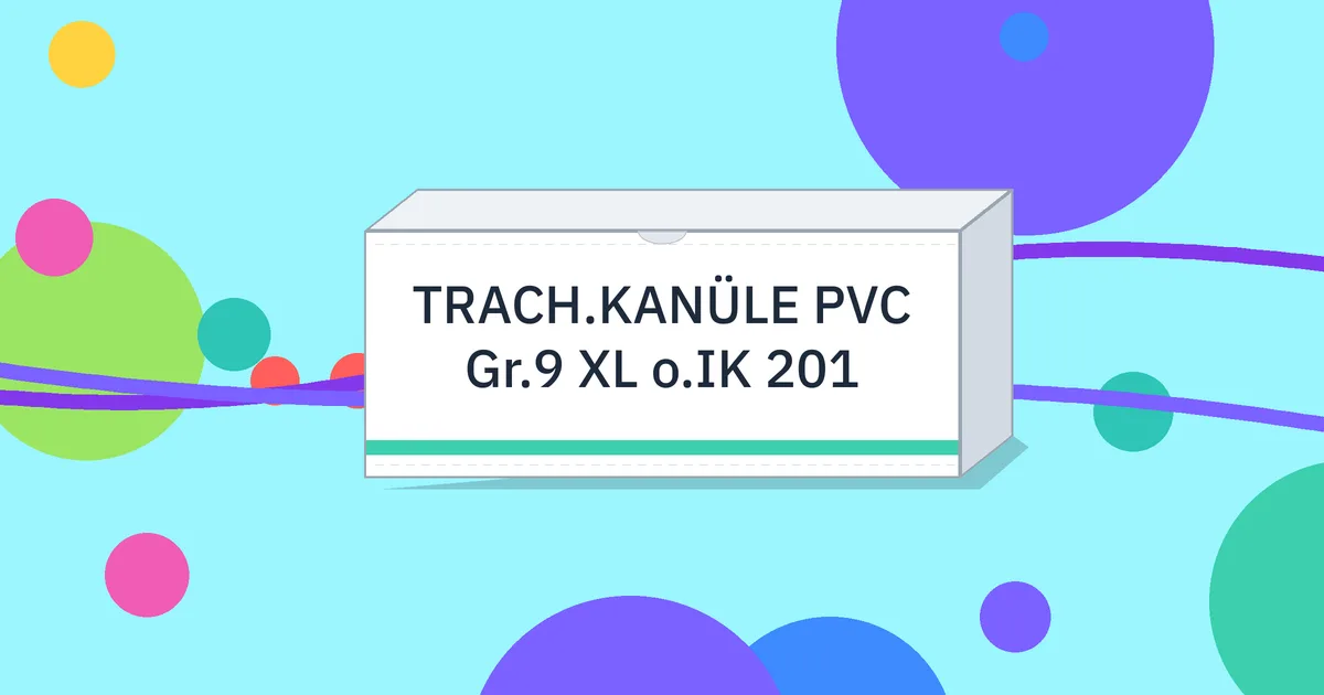 Symbolbild: Packung mit der Aufschrift TRACH.KANÜLE PVC Gr.9 XL o.IK 201 (PZN 06995260) – Verfügbarkeit und Bezug in Apotheken in Frankfurt am Main