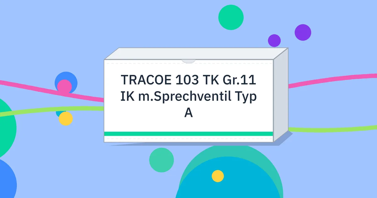 Symbolbild: Packung mit der Aufschrift TRACOE 103 TK Gr.11 IK m.Sprechventil Typ A (PZN 02722789) – Verfügbarkeit und Bezug in Apotheken in Frankfurt am Main