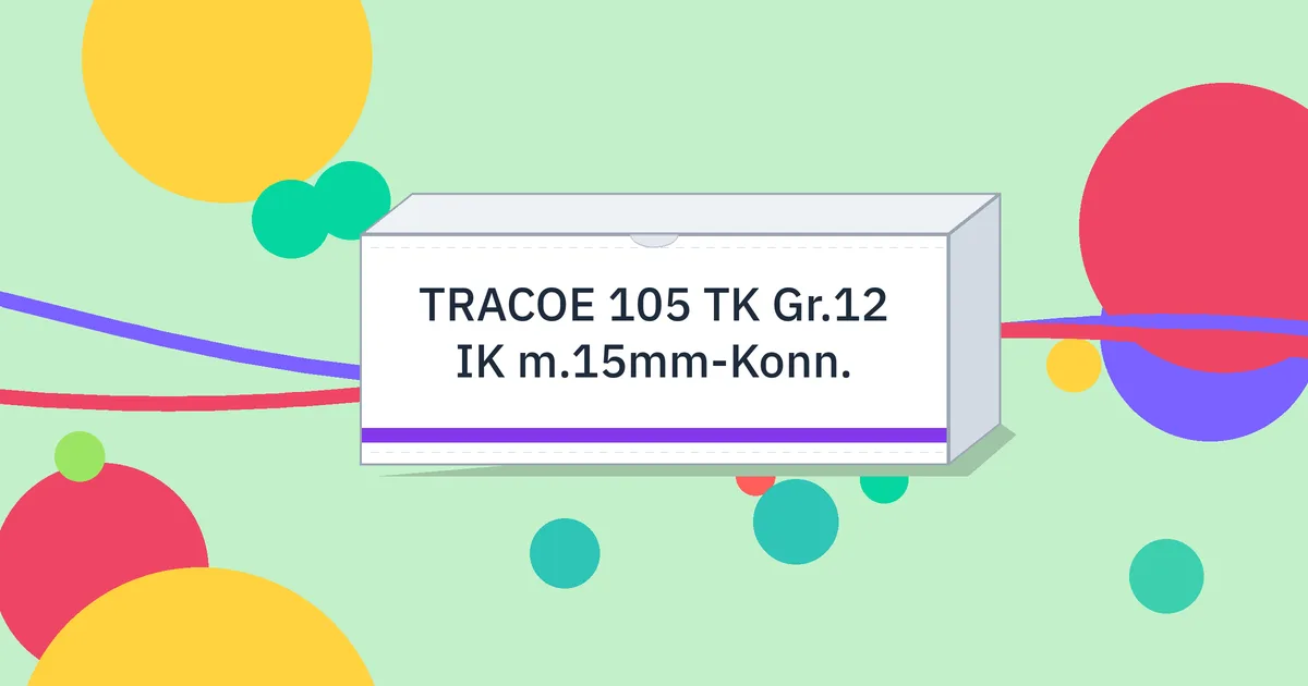 Symbolbild: Packung mit der Aufschrift TRACOE 105 TK Gr.12 IK m.15mm-Konn. (PZN 00912296) – Verfügbarkeit und Bezug in Apotheken in Frankfurt am Main
