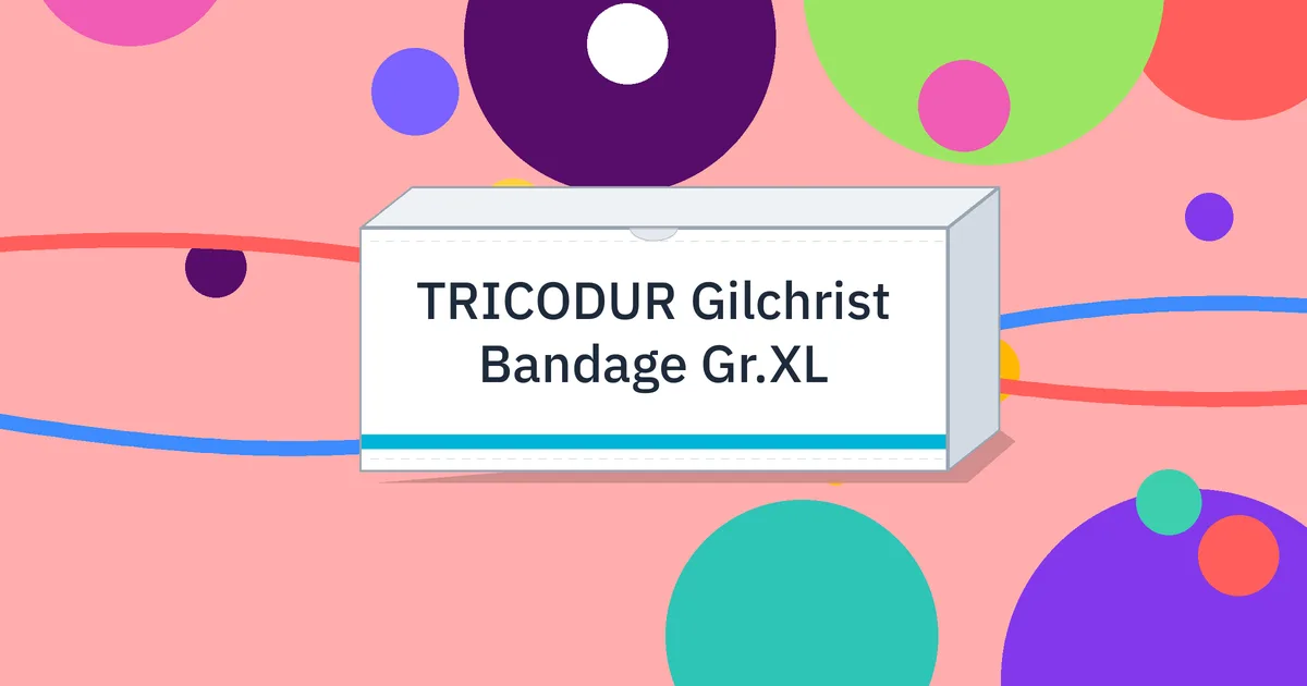 Symbolbild: Packung mit der Aufschrift TRICODUR Gilchrist Bandage Gr.XL (PZN 01011106) – Verfügbarkeit und Bezug in Apotheken in Frankfurt am Main