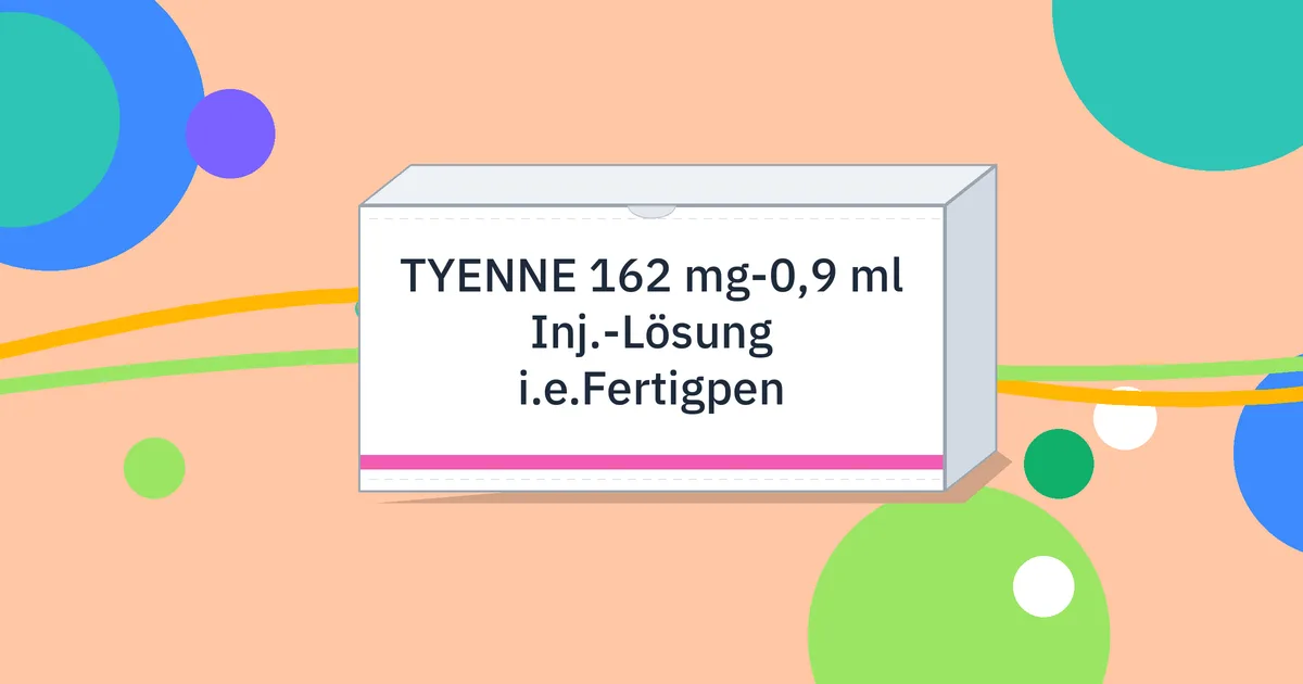 Symbolbild: Packung mit der Aufschrift TYENNE 162 mg-0,9 ml Inj.-Lösung i.e.Fertigpen (PZN 20375245) – Verfügbarkeit und Bezug in Apotheken in Frankfurt am Main