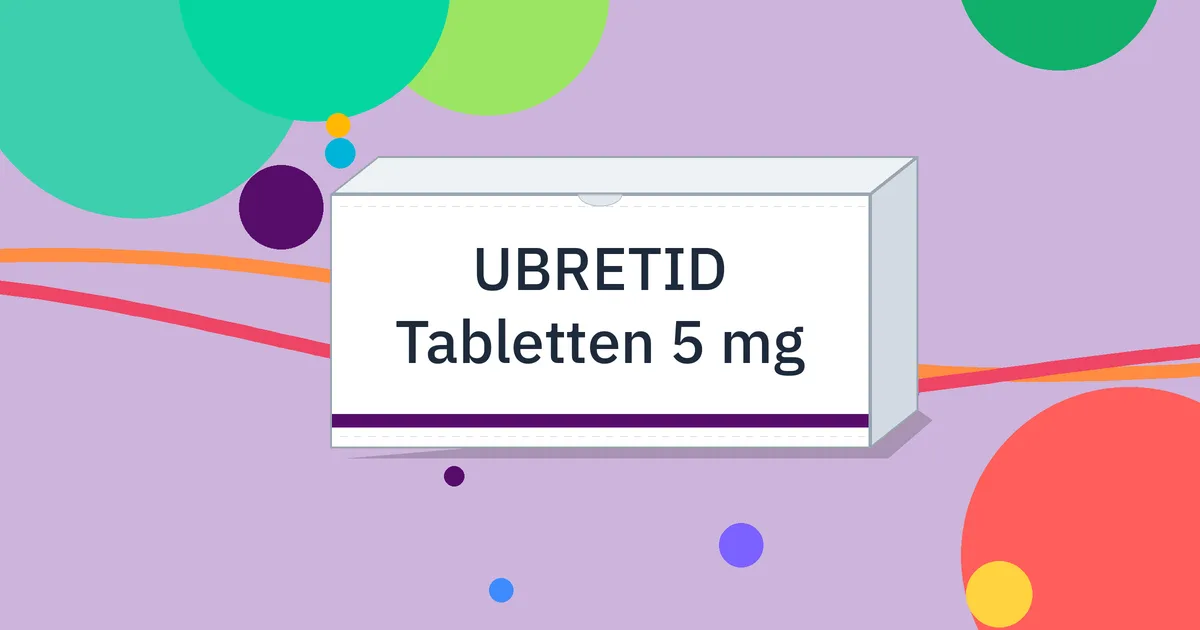 Symbolbild: Packung mit der Aufschrift UBRETID Tabletten 5 mg (PZN 11857695) – Verfügbarkeit und Bezug in Apotheken in Frankfurt am Main