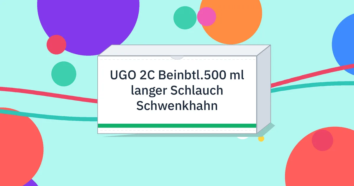 Symbolbild: Packung mit der Aufschrift UGO 2C Beinbtl.500 ml langer Schlauch Schwenkhahn (PZN 13814365) – Verfügbarkeit und Bezug in Apotheken in Frankfurt am Main