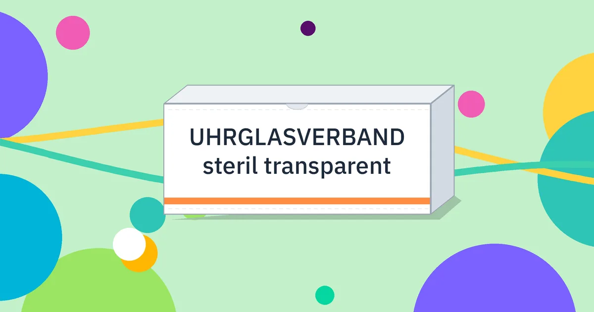 Symbolbild: Packung mit der Aufschrift UHRGLASVERBAND steril transparent (PZN 17834011) – Verfügbarkeit und Bezug in Apotheken in Frankfurt am Main
