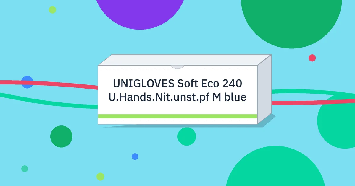 Symbolbild: Packung mit der Aufschrift UNIGLOVES Soft Eco 240 U.Hands.Nit.unst.pf M blue (PZN 18102184) – Verfügbarkeit und Bezug in Apotheken in Frankfurt am Main