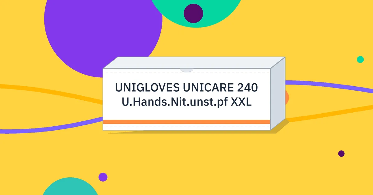 Symbolbild: Packung mit der Aufschrift UNIGLOVES UNICARE 240 U.Hands.Nit.unst.pf XXL (PZN 19539440) – Verfügbarkeit und Bezug in Apotheken in Frankfurt am Main
