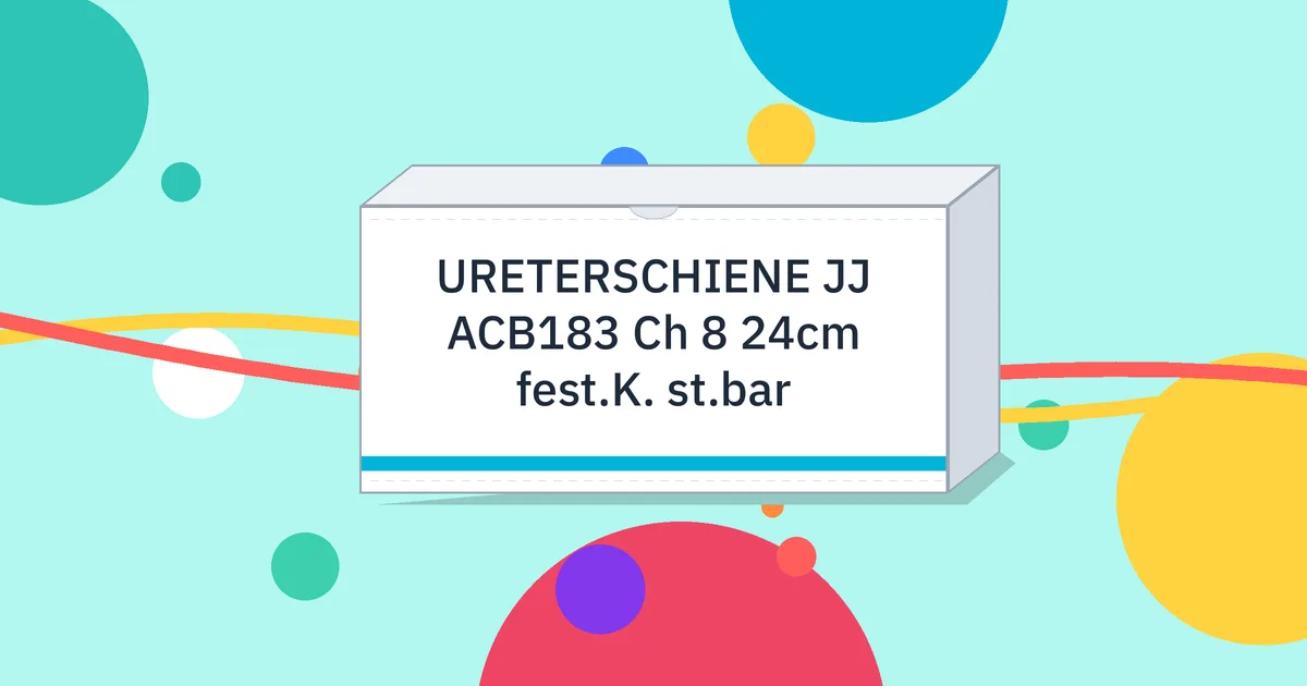 Symbolbild: Packung mit der Aufschrift URETERSCHIENE JJ ACB183 Ch 8 24cm fest.K. st.bar (PZN 00752332) – Verfügbarkeit und Bezug in Apotheken in Frankfurt am Main