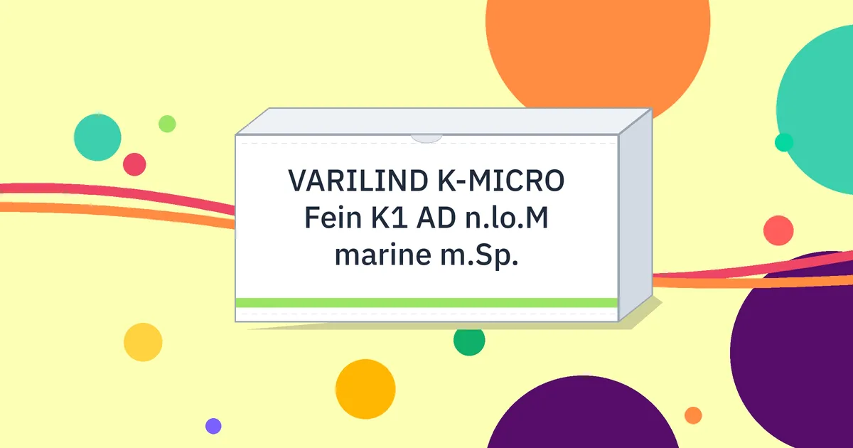 Symbolbild: Packung mit der Aufschrift VARILIND K-MICRO Fein K1 AD n.lo.M marine m.Sp. (PZN 20557408) – Verfügbarkeit und Bezug in Apotheken in Frankfurt am Main