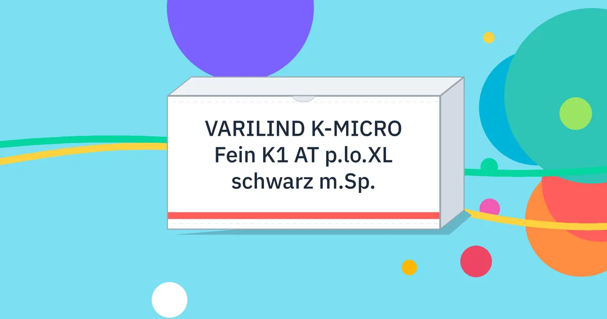 Symbolbild: Packung mit der Aufschrift VARILIND K-MICRO Fein K1 AT p.lo.XL schwarz m.Sp. (PZN 20552523) – Verfügbarkeit und Bezug in Apotheken in Frankfurt am Main