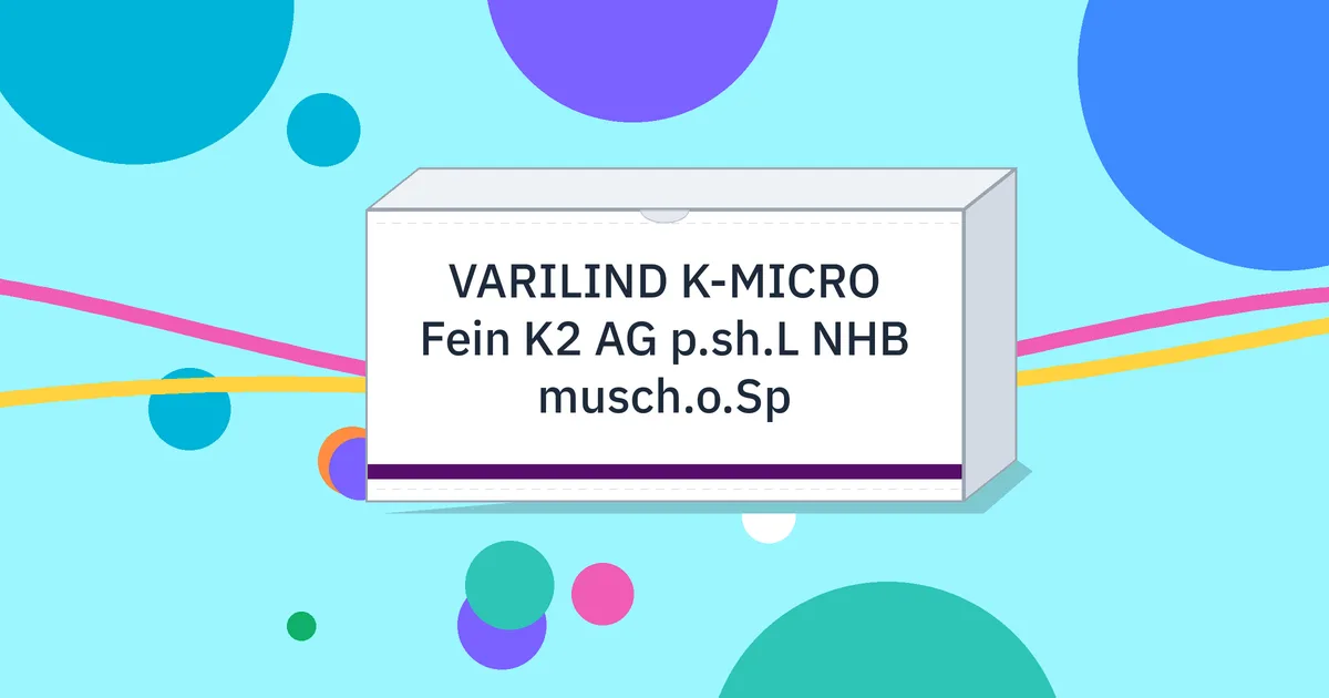 Symbolbild: Packung mit der Aufschrift VARILIND K-MICRO Fein K2 AG p.sh.L NHB musch.o.Sp (PZN 20618736) – Verfügbarkeit und Bezug in Apotheken in Frankfurt am Main
