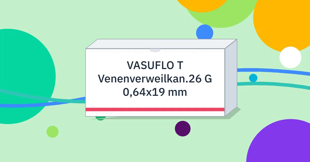 Symbolbild: Packung mit der Aufschrift VASUFLO T Venenverweilkan.26 G 0,64x19 mm (PZN 02451422) – Verfügbarkeit und Bezug in Apotheken in Frankfurt am Main