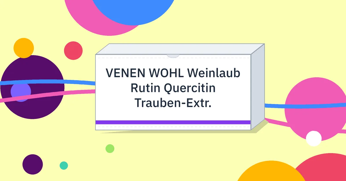 Symbolbild: Packung mit der Aufschrift VENEN WOHL Weinlaub Rutin Quercitin Trauben-Extr. (PZN 16849950) – Verfügbarkeit und Bezug in Apotheken in Frankfurt am Main