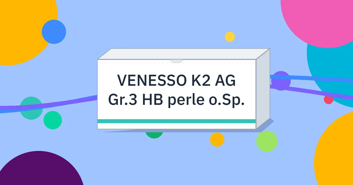 Symbolbild: Packung mit der Aufschrift VENESSO K2 AG Gr.3 HB perle o.Sp. (PZN 03264952) – Verfügbarkeit und Bezug in Apotheken in Frankfurt am Main