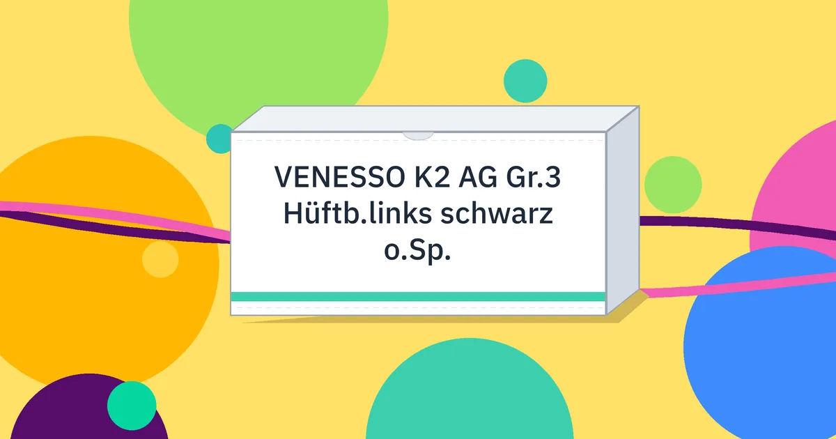 Symbolbild: Packung mit der Aufschrift VENESSO K2 AG Gr.3 Hüftb.links schwarz o.Sp. (PZN 03269547) – Verfügbarkeit und Bezug in Apotheken in Frankfurt am Main